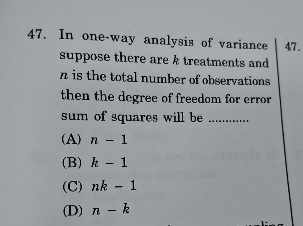 47. In one-way analysis of variance suppose | StudyX