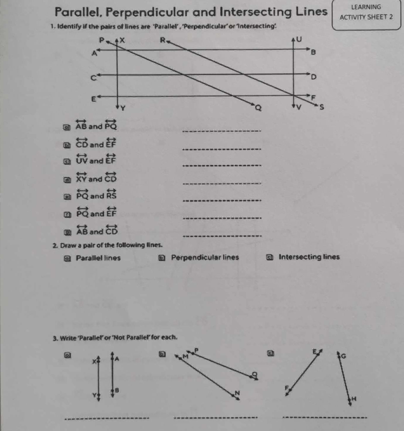 1. Identify if the pairs of lines are | StudyX