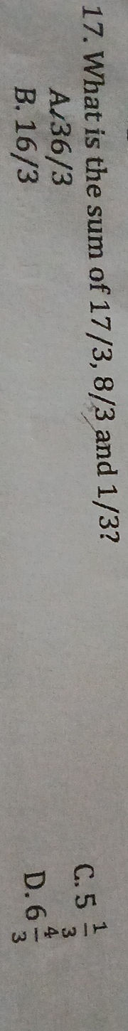 17. What is the sum of \( {17}{3}\), \( | StudyX