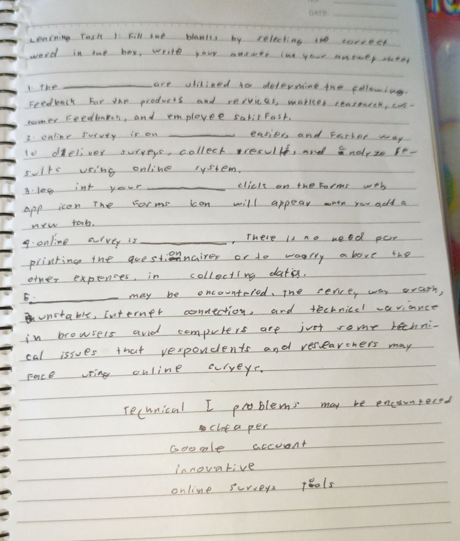 Learning Task 1: Fill the blanks by | StudyX