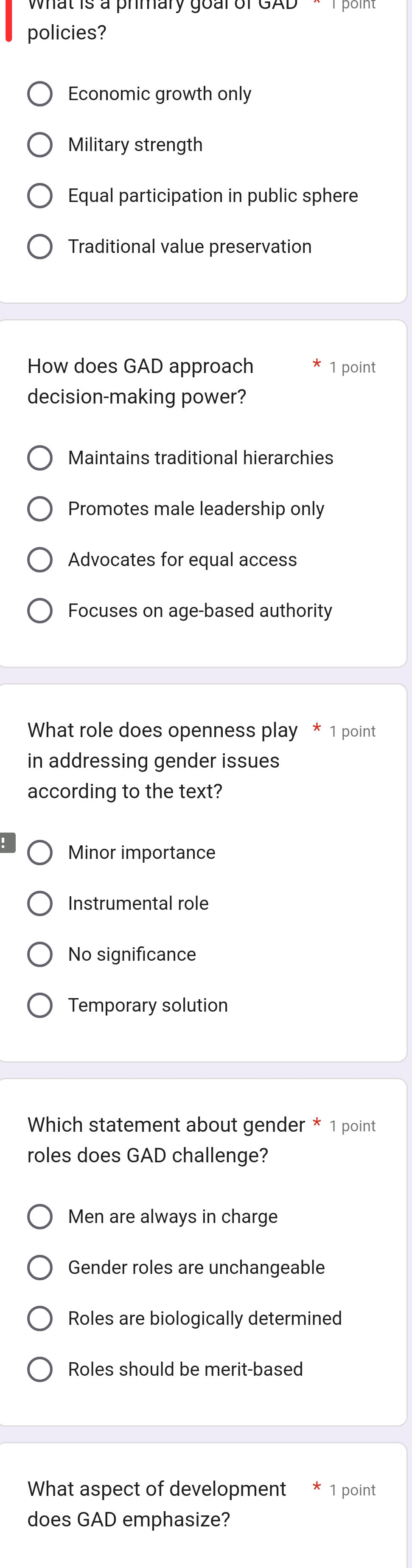 What is a primary goal of GAD policies? | StudyX