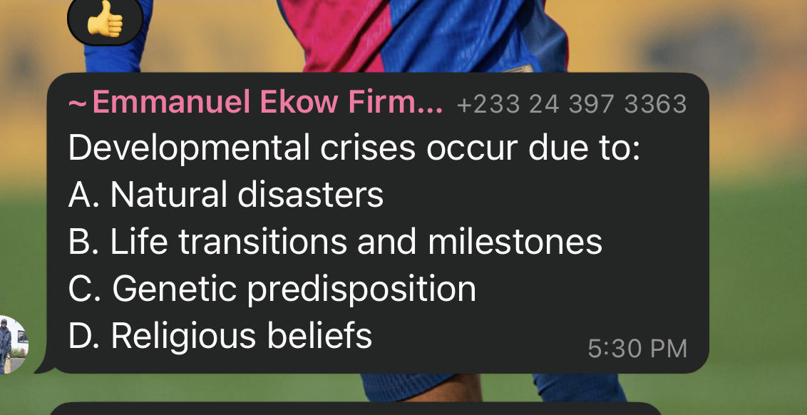 Developmental crises occur due to: A. | StudyX