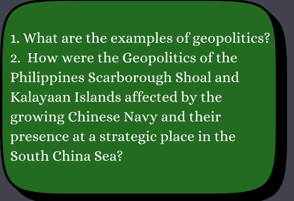 1. What are the examples of geopolitics? 2. | StudyX