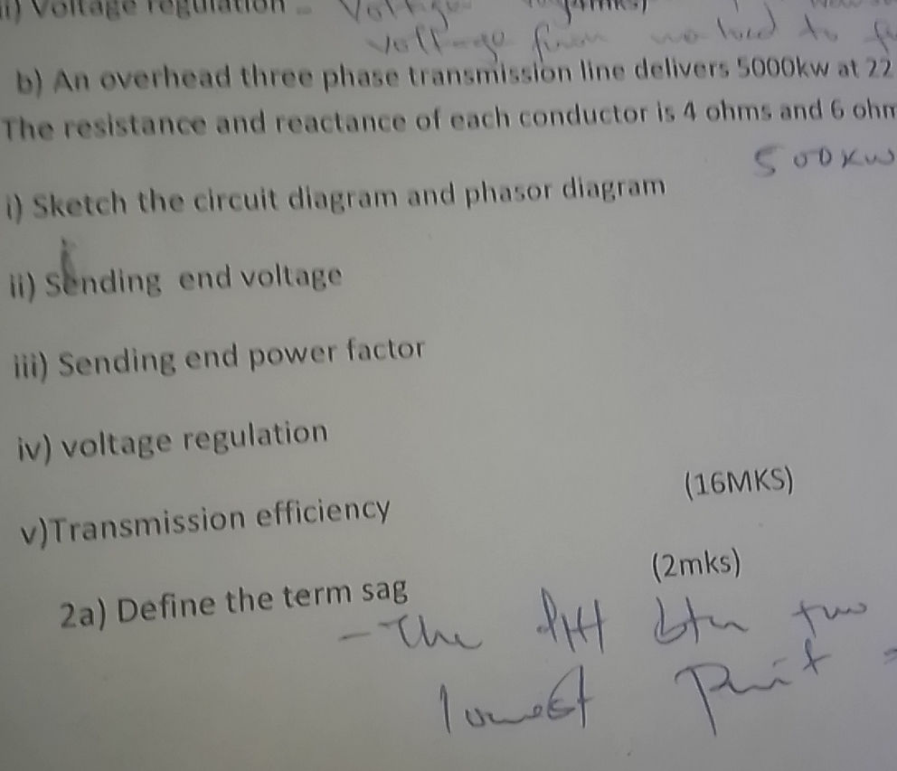 b) An overhead three phase transmission line | StudyX