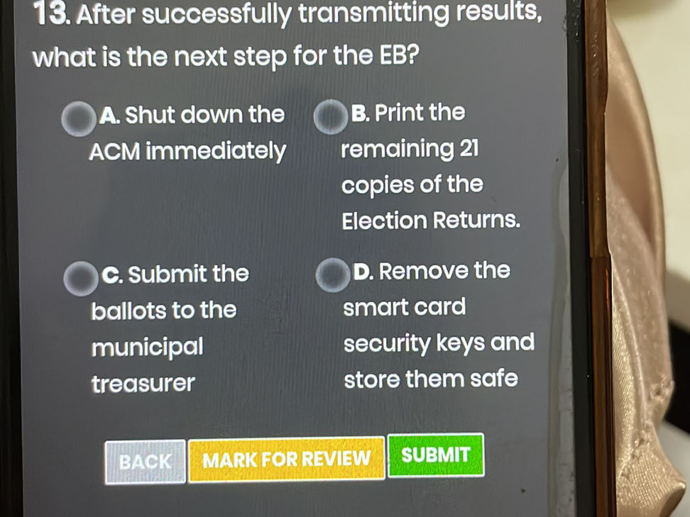 13. After successfully transmitting results, | StudyX