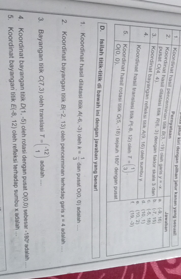 1. Koordinat hasil pencerminan titik B(3, | StudyX