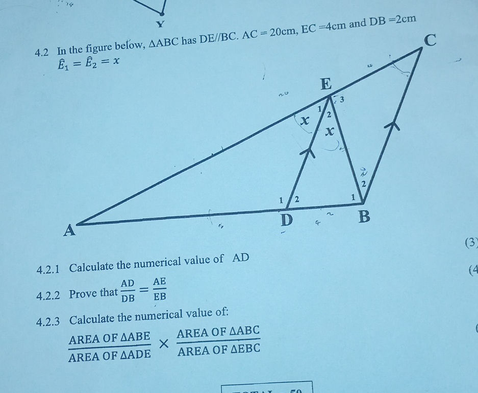 4.2 In the figure below, $ ABC$ has $DE // | StudyX