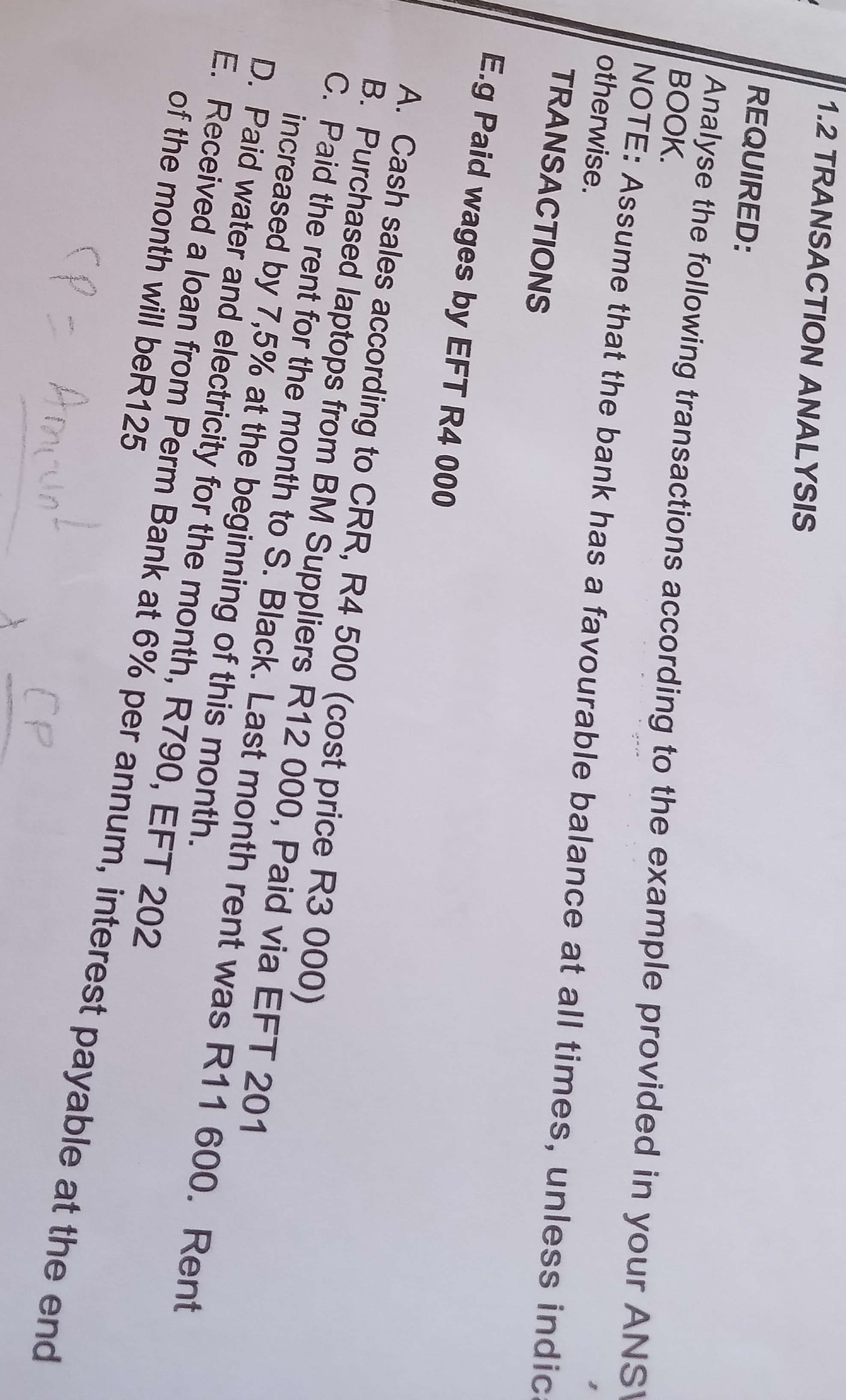 1.2 TRANSACTION ANALYSIS REQUIRED: Analyse | StudyX