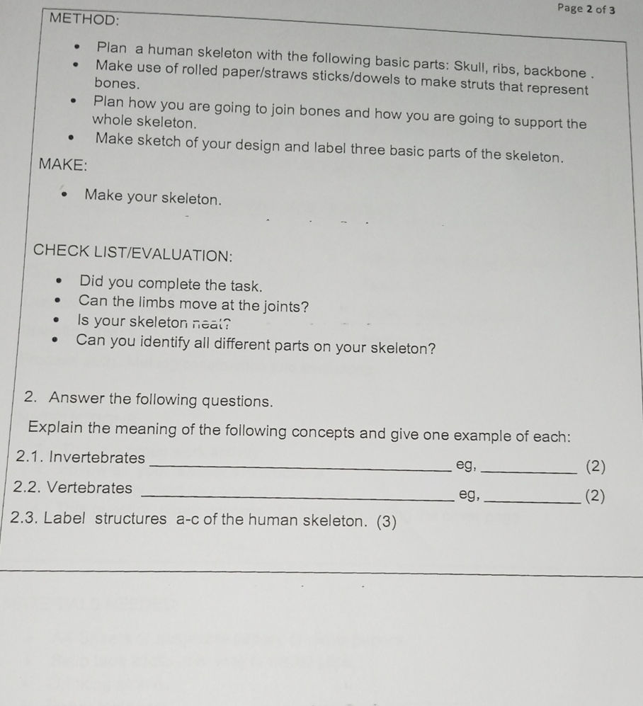 METHOD: * Plan a human skeleton with the | StudyX