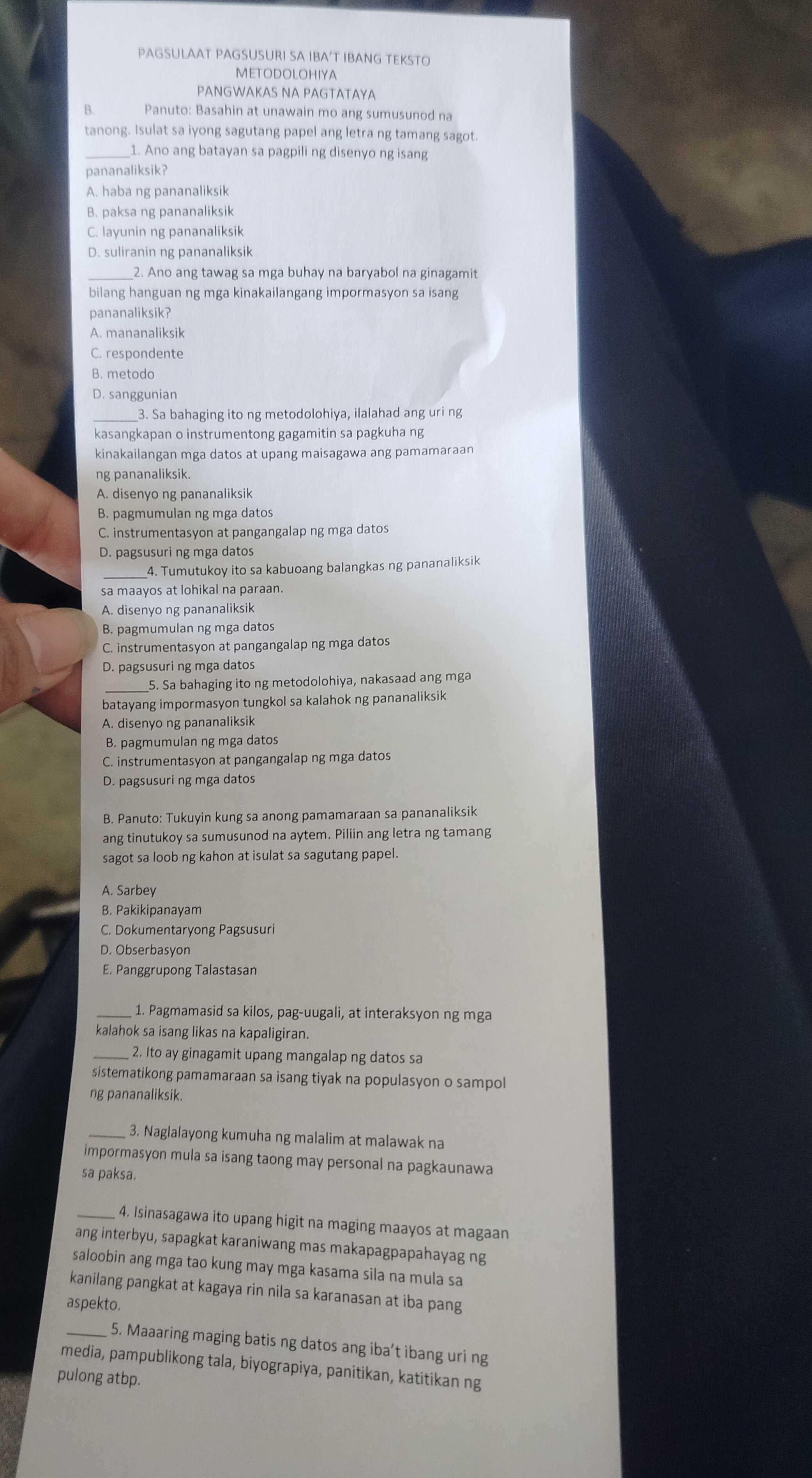 B. Panuto: Basahin at unawain mo ang | StudyX