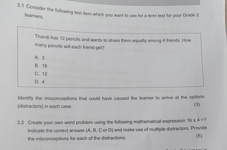 3.1 Consider the following test item which | StudyX