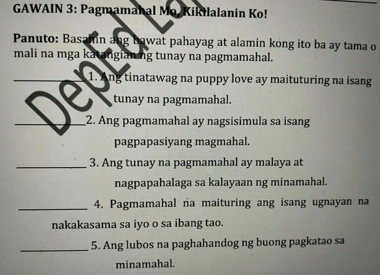 GAWAIN 3: Pagmamahal Mo, Kikilalanin Ko! | StudyX