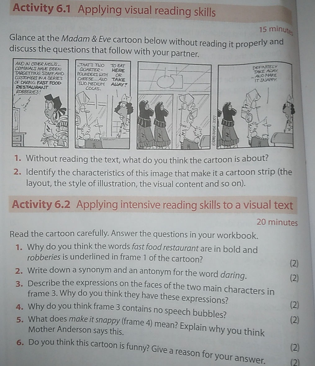 Activity 6.1 Applying visual reading skills | StudyX