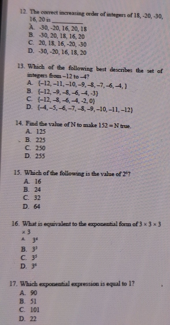 12. The correct increasing order of integers | StudyX