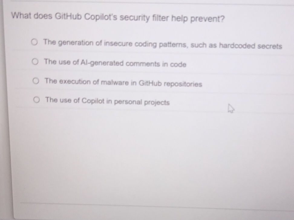 What does GitHub Copilot's security filter | StudyX