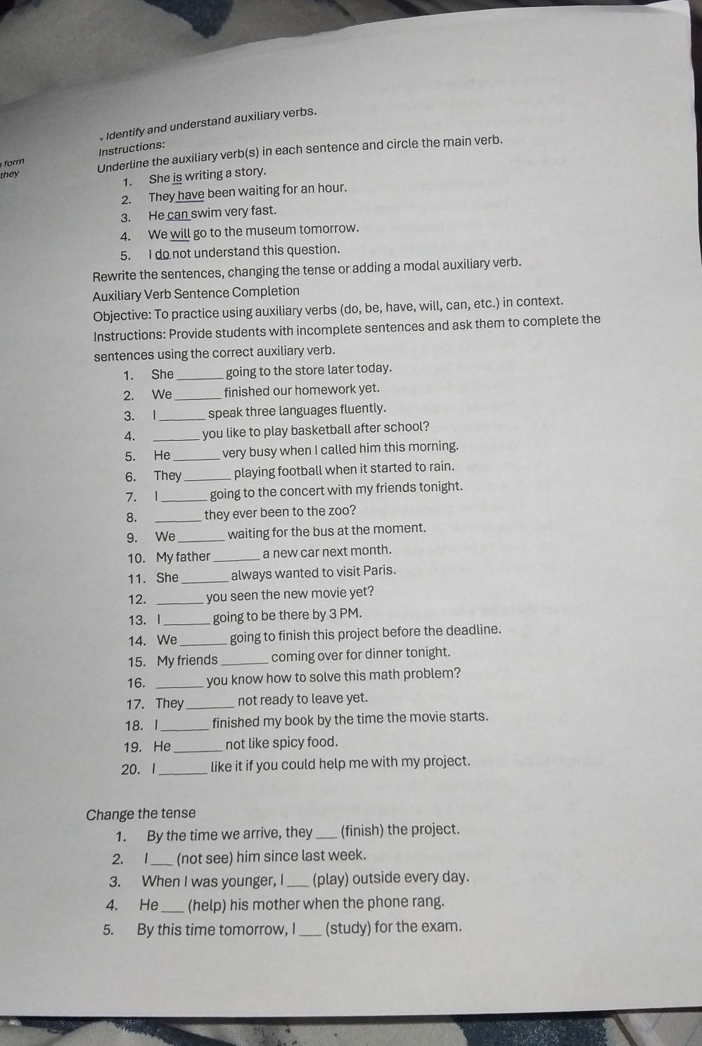 Identify and understand auxiliary verbs. | StudyX