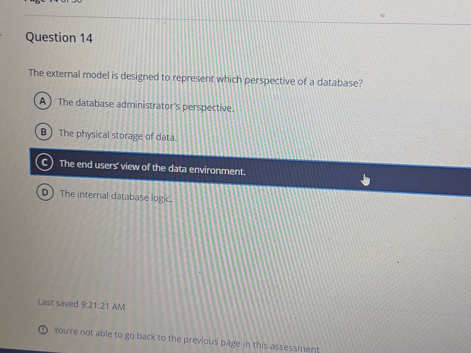 Question 14 The external model is designed | StudyX