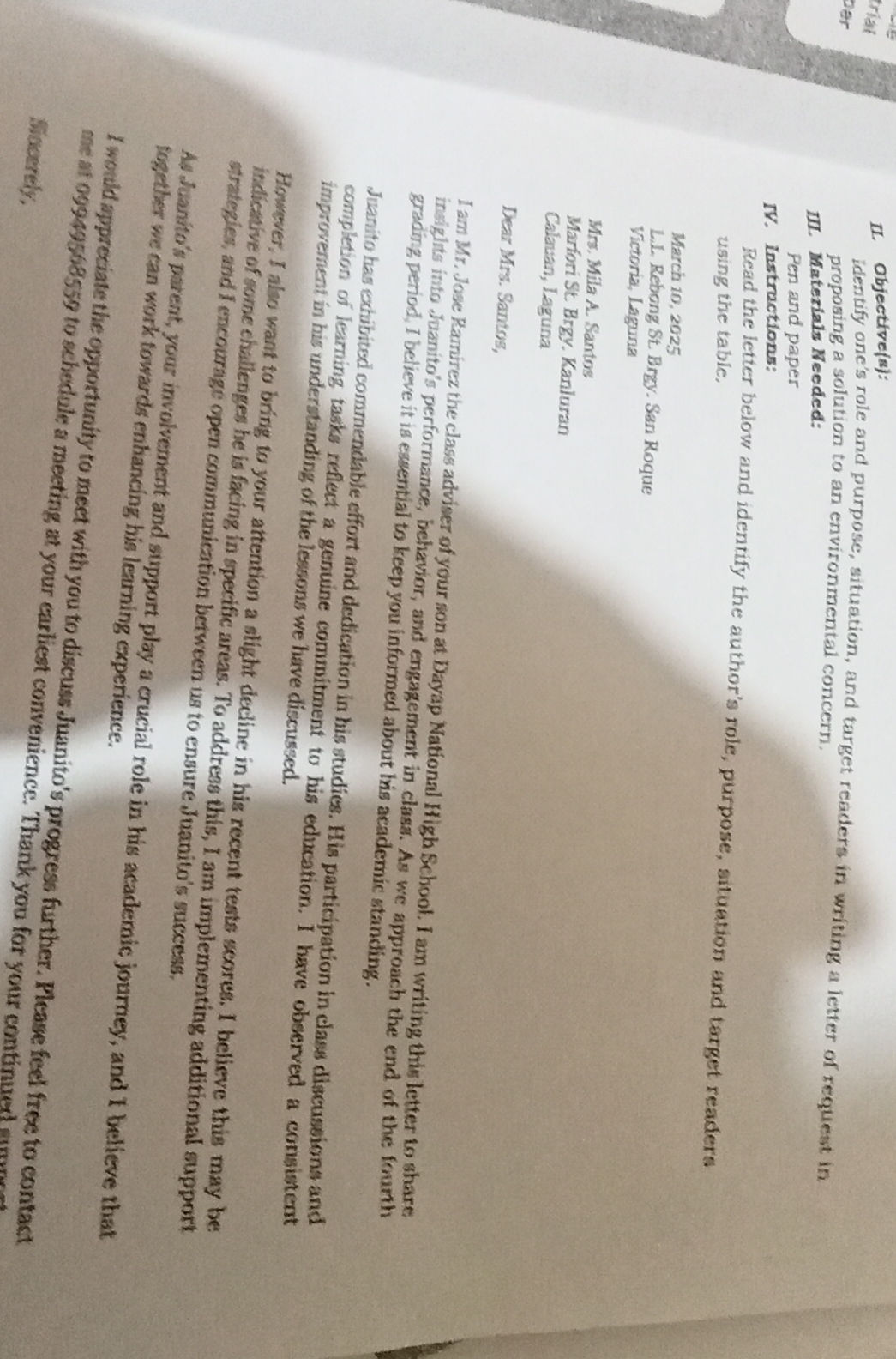 II. Objective(s): identify one's role and | StudyX