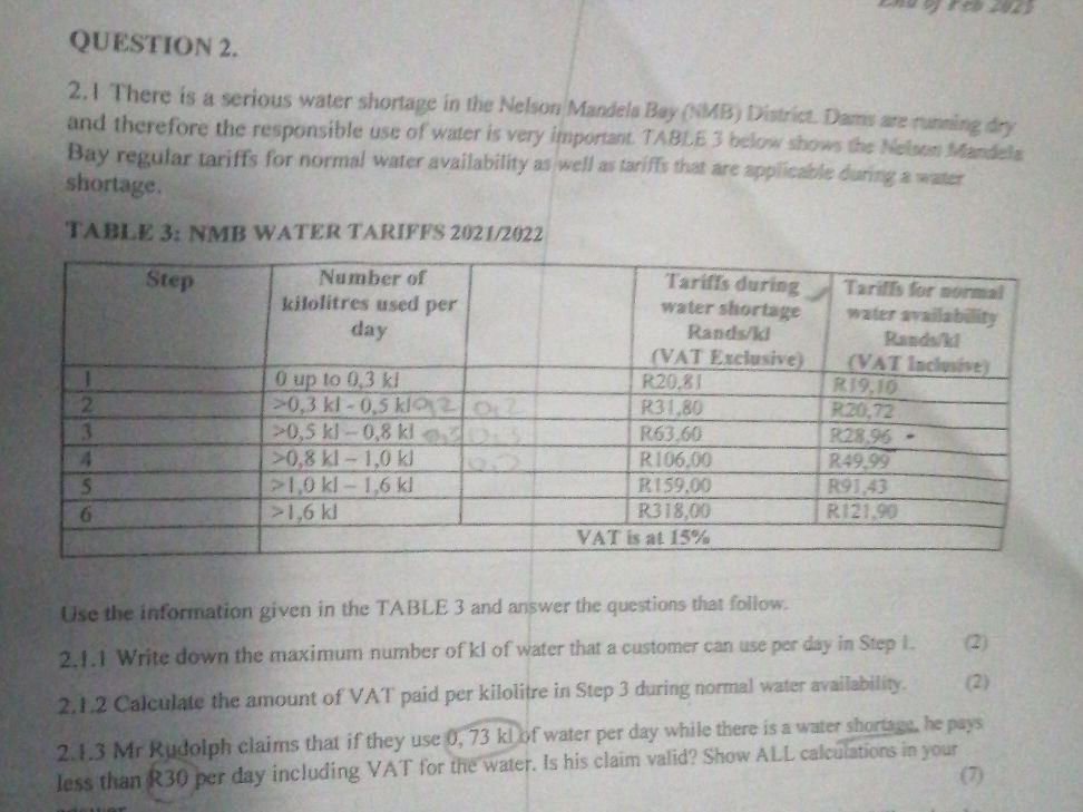 TABLE 3: NMB WATER TARIFFS 2021/2022 | Step | StudyX
