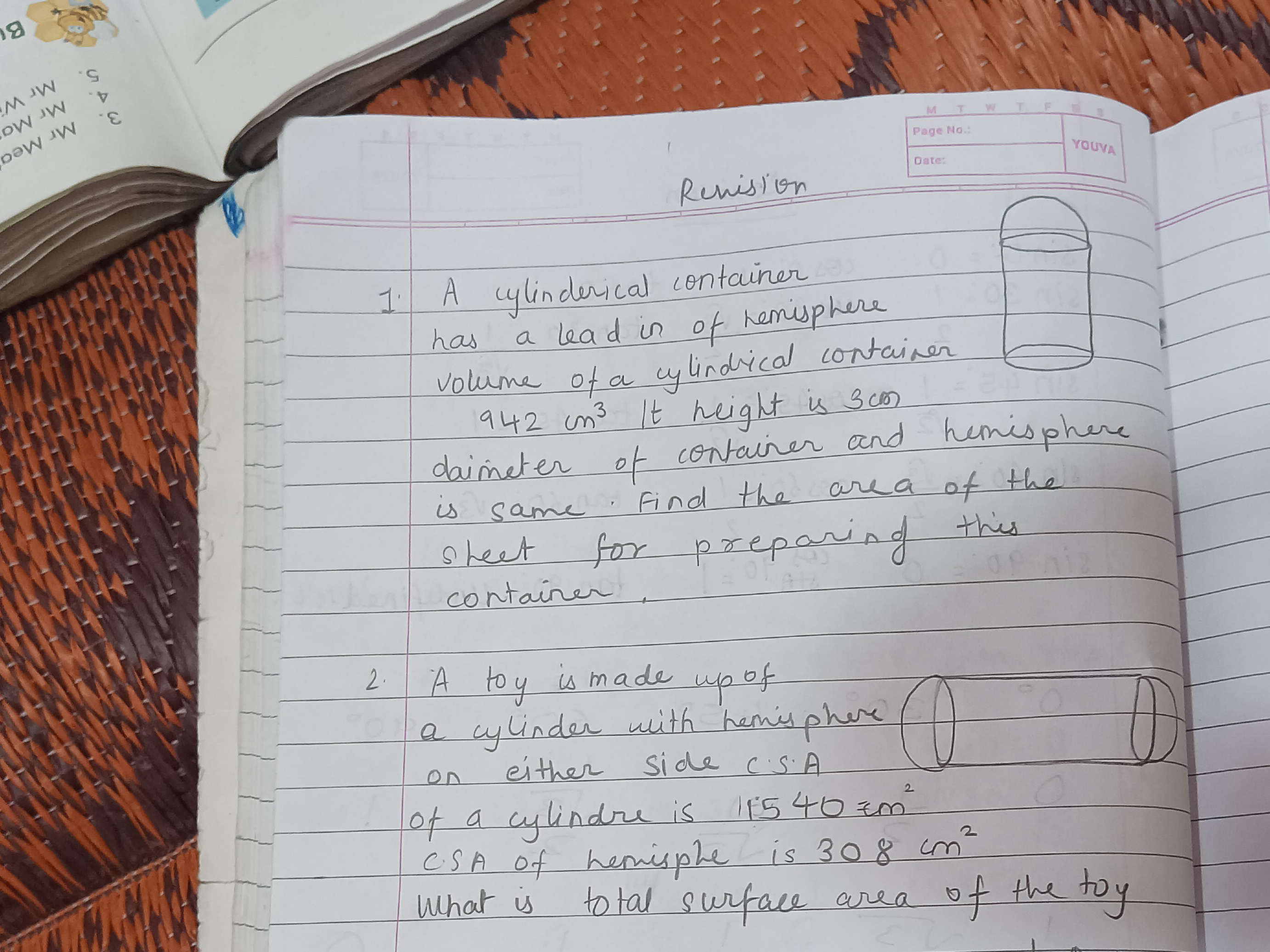 1. A cylinderical container has a lead in of | StudyX