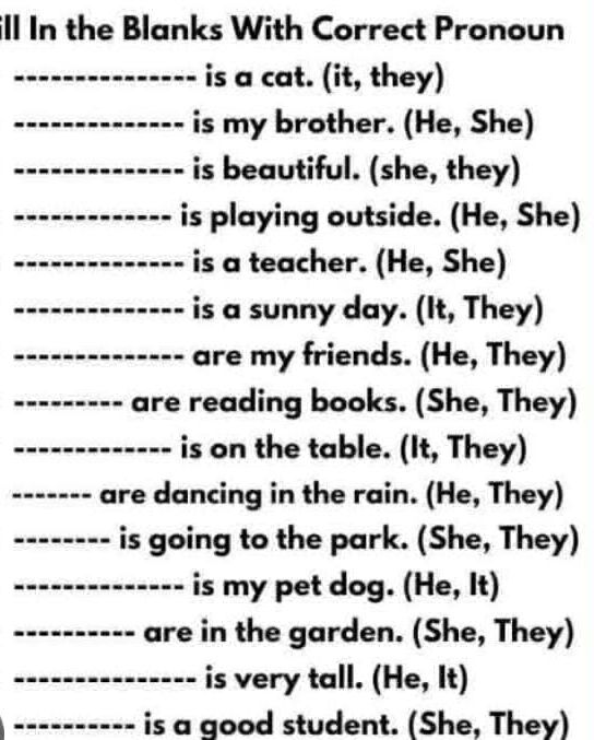 Fill In the Blanks With Correct Pronoun | StudyX