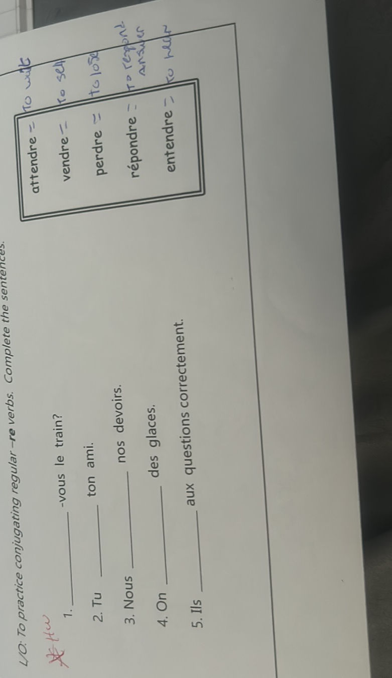 L/O: To practice conjugating regular -re | StudyX