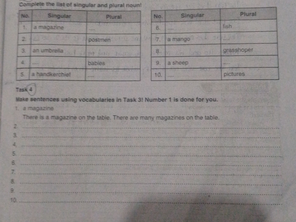 Complete the list of singular and plural | StudyX