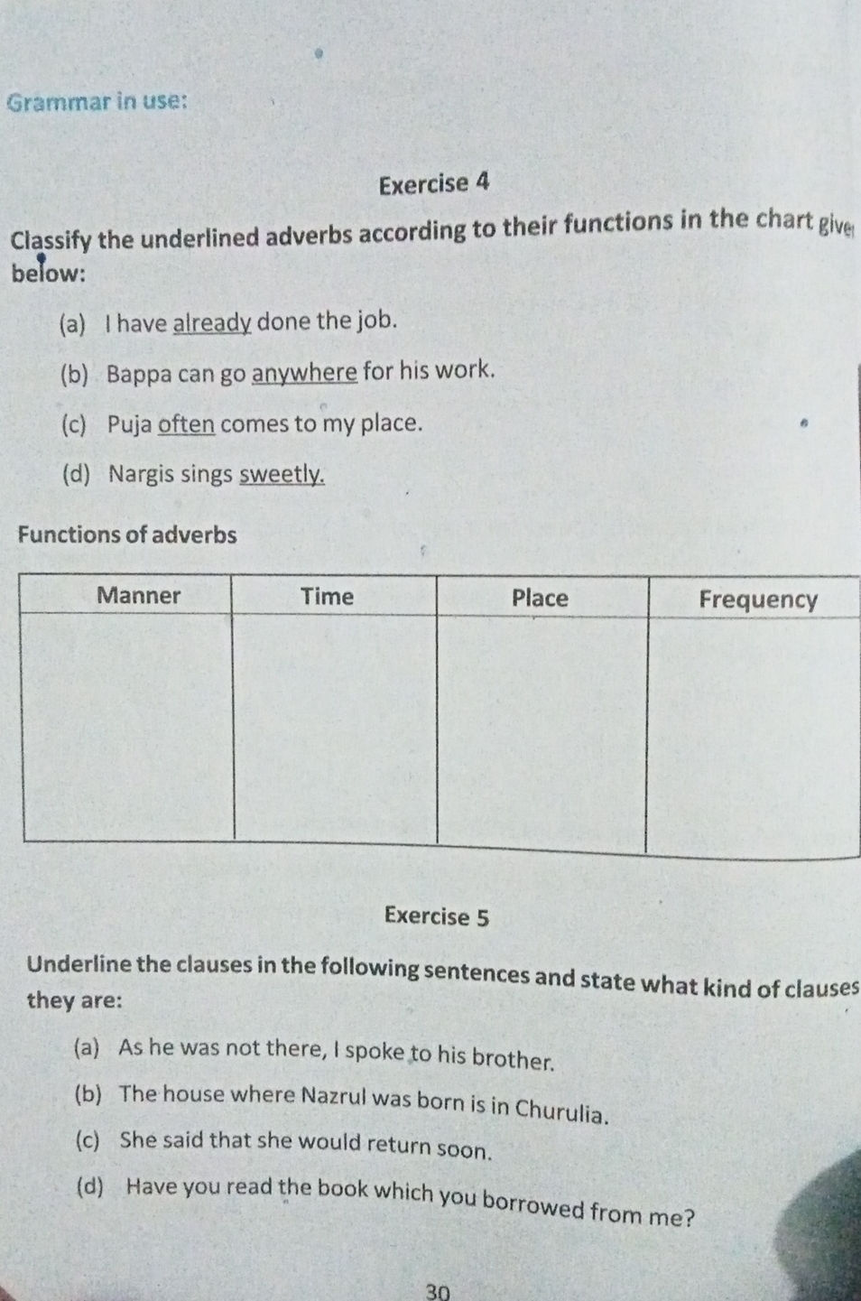Exercise 4 Classify the underlined adverbs | StudyX