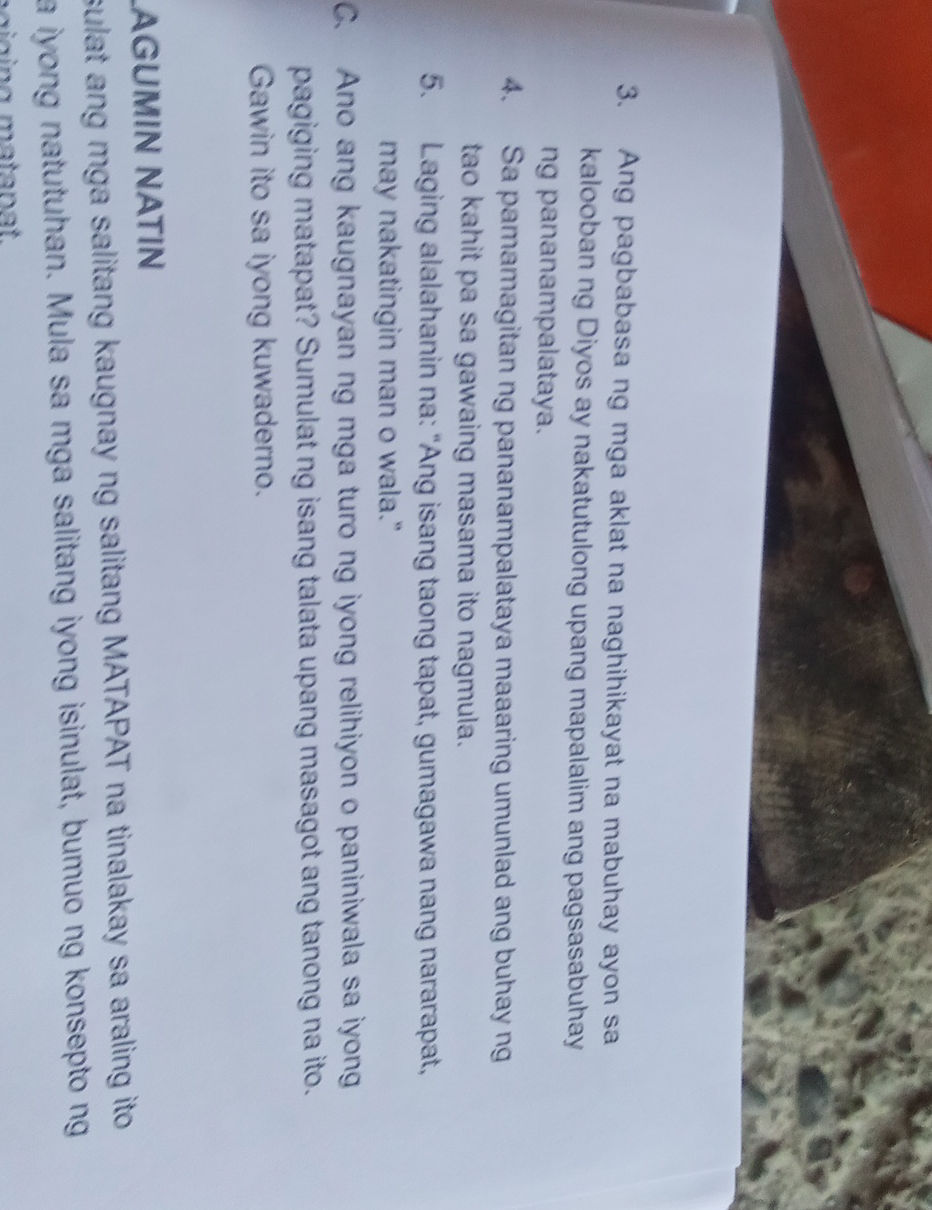 3. Ang pagbabasa ng mga aklat na | StudyX