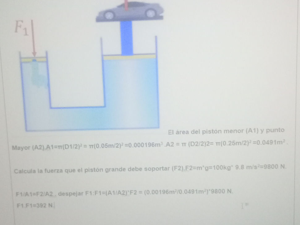 El área del pistón menor (A1) y punto Mayor | StudyX