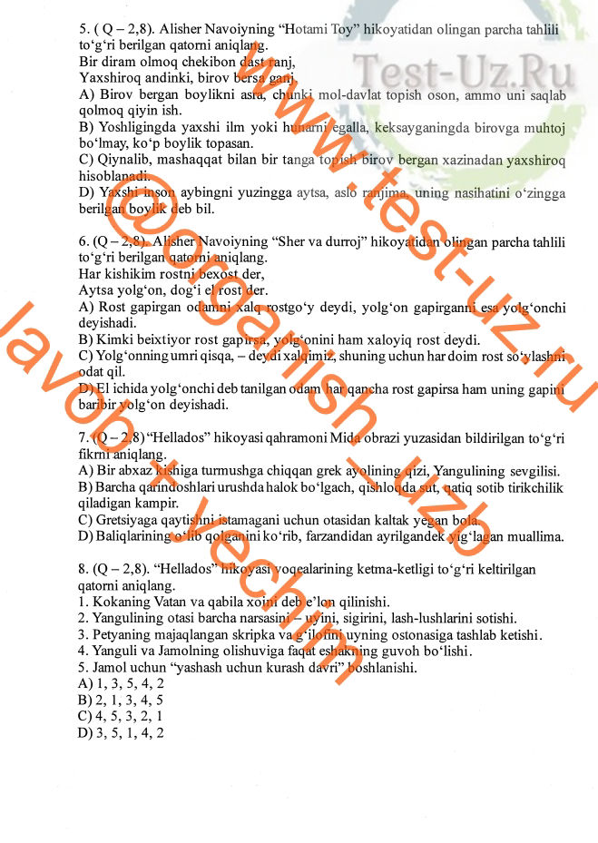 5. (Q-2,8). Alisher Navoiyning "Hotami Toy" | StudyX