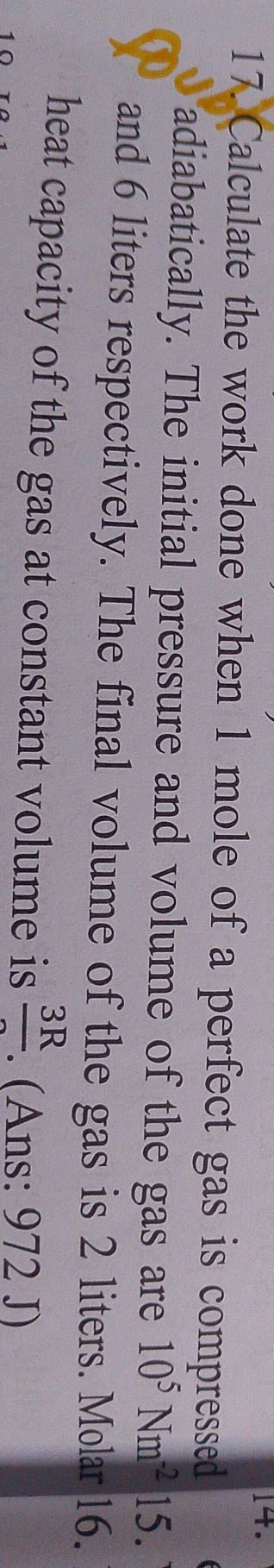 17. Calculate the work done when 1 mole of a | StudyX