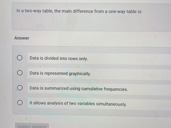 In a two-way table, the main difference from | StudyX
