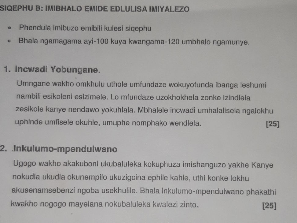 SIQEPHU B: IMIBHALO EMIDE EDLULISA IMIYALEZO | StudyX