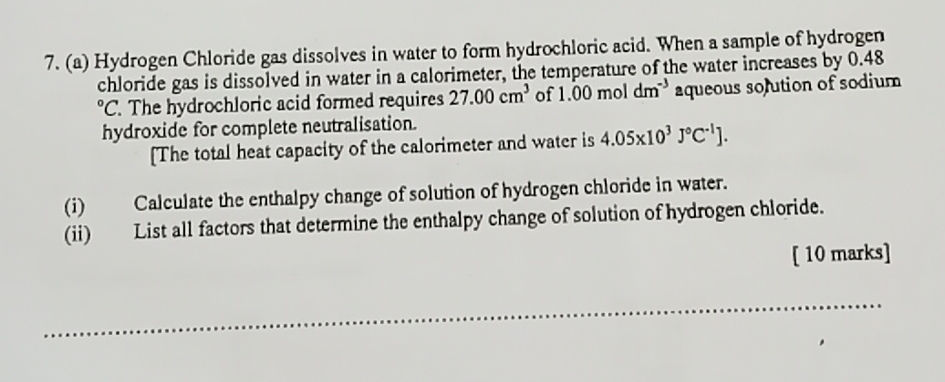 7. (a) Hydrogen Chloride gas dissolves in | StudyX