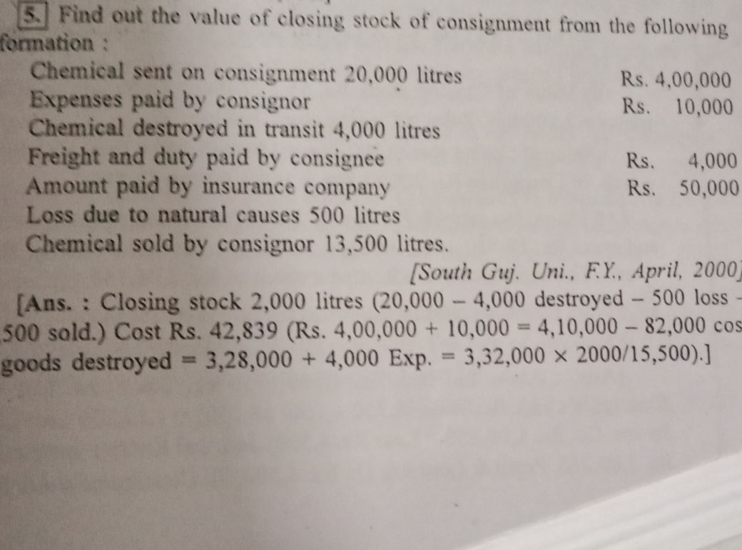 5. Find out the value of closing stock of | StudyX