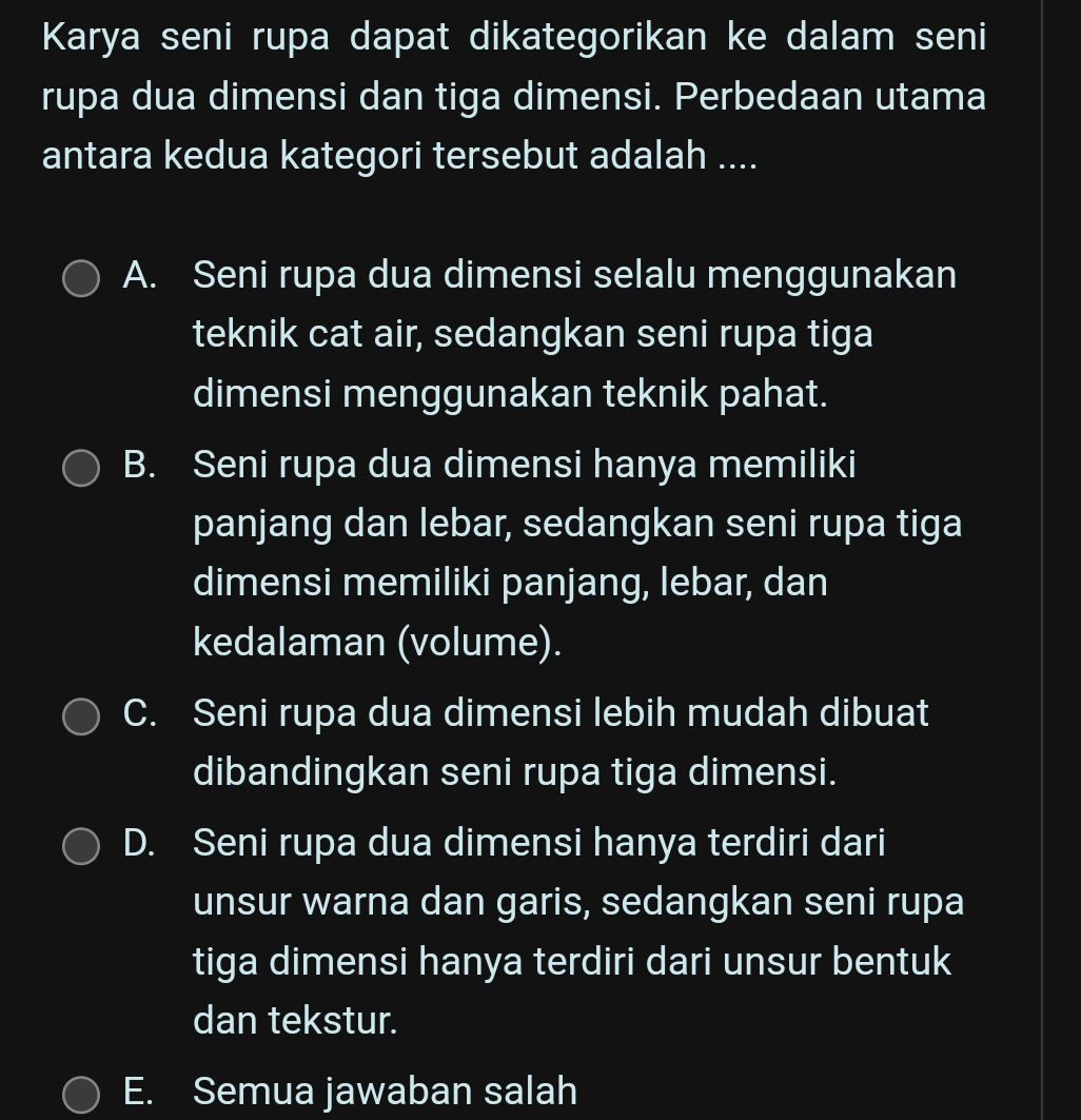 Karya seni rupa dapat dikategorikan ke dalam | StudyX