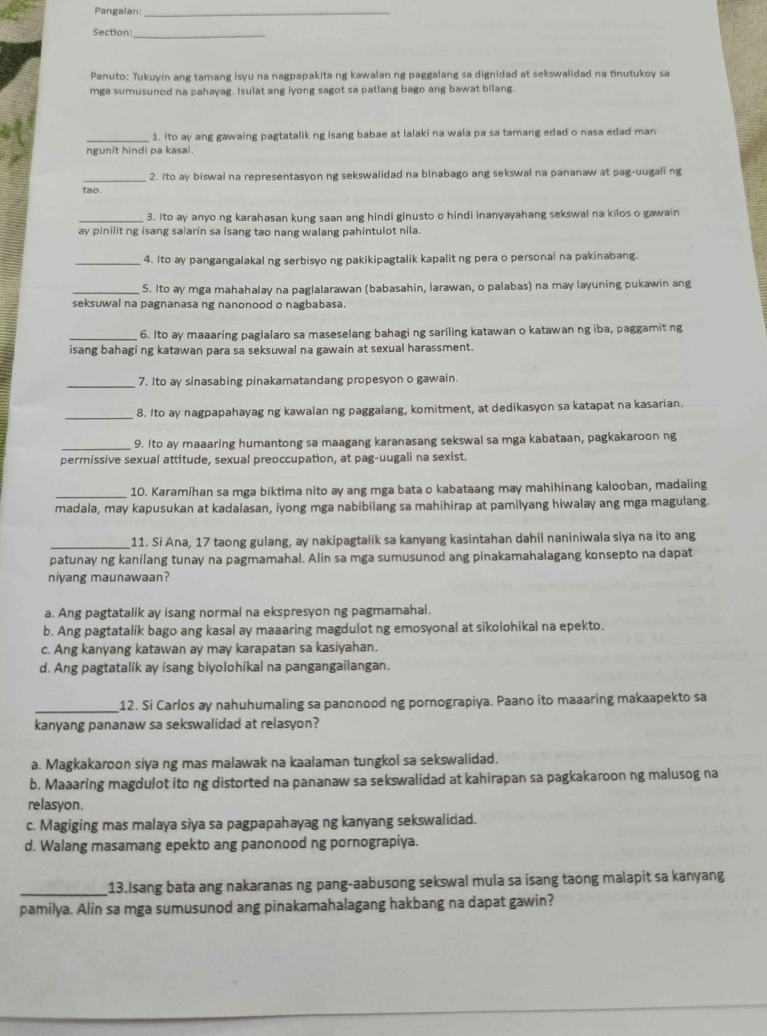 Panuto: Tukuyin ang tamang isyu na | StudyX