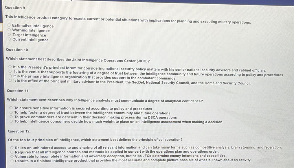 Question 9. This intelligence product | StudyX