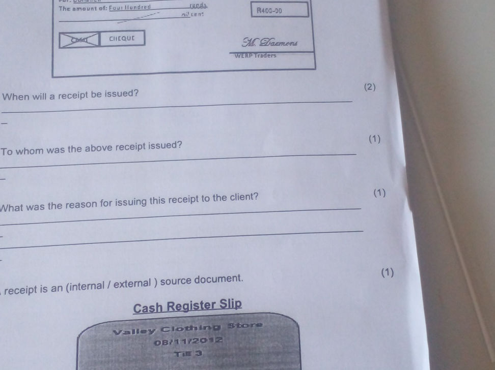 When will a receipt be issued? To whom was | StudyX