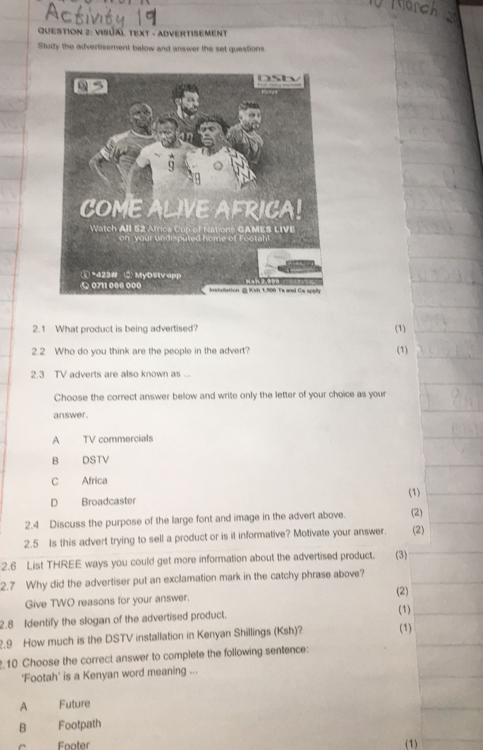 Activity 19 QUESTION 2: VISUAL TEXT - | StudyX