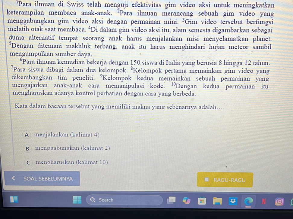 Kata dalam bacaan tersebut yang memiliki | StudyX