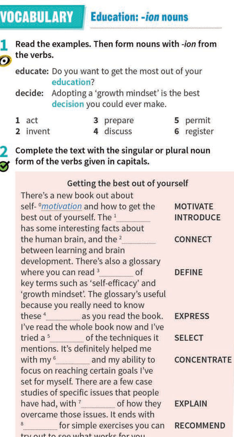 VOCABULARY Education: -ion nouns 1 Read the | StudyX