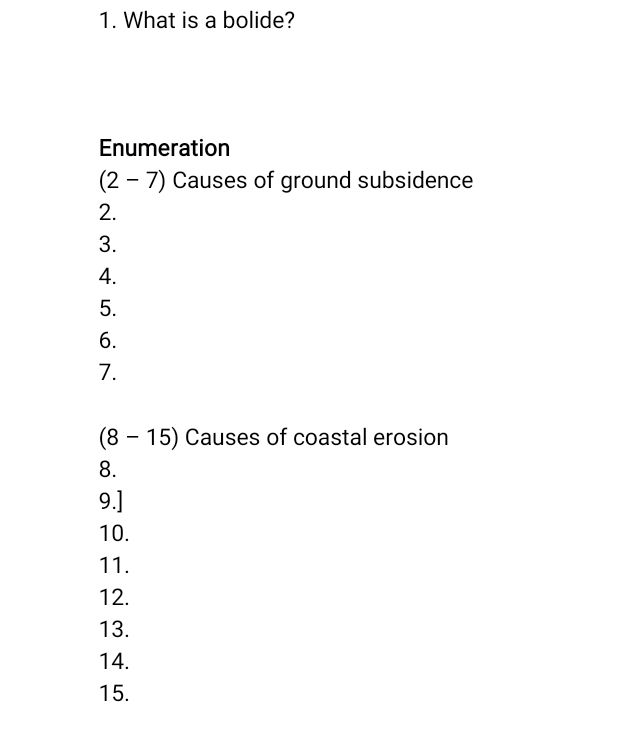 1. What is a bolide? Enumeration (2 - 7) | StudyX