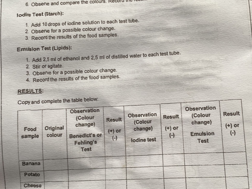 Observe and compare the colours. Record the