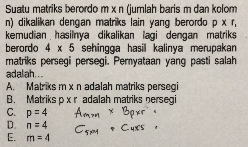 Suatu matriks berordo $m n$ (jumlah baris | StudyX