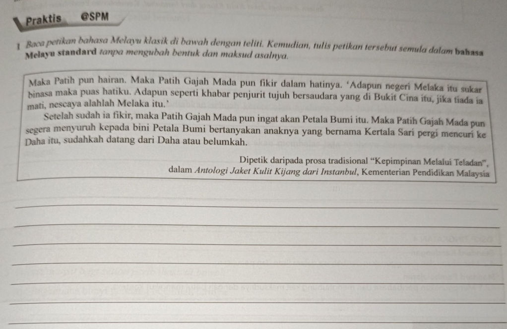 1 Baca petikan bahasa Melayu klasik di bawah | StudyX