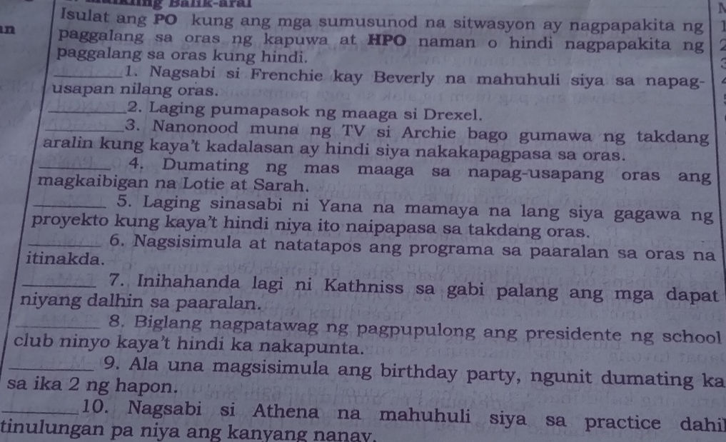 Isulat ang PO kung ang mga sumusunod na | StudyX