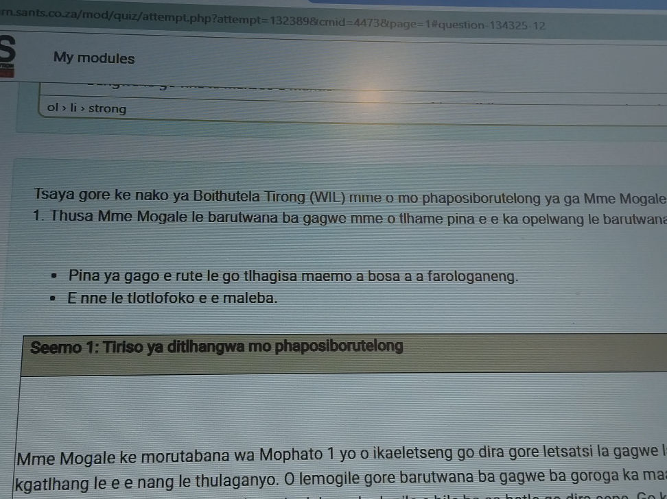 Tsaya gore ke nako ya Boithutela Tirong | StudyX