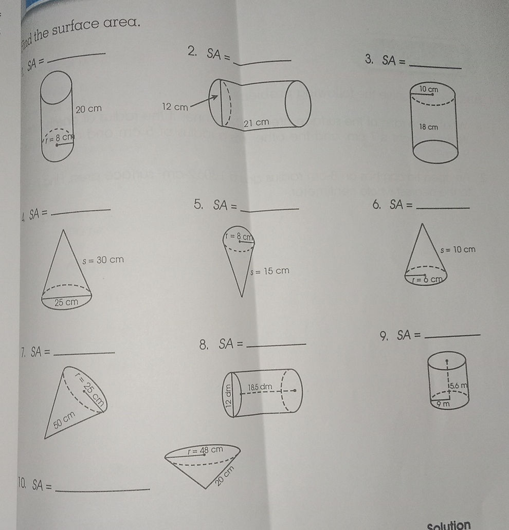Find the surface area. 1. SA = ? (Cylinder | StudyX
